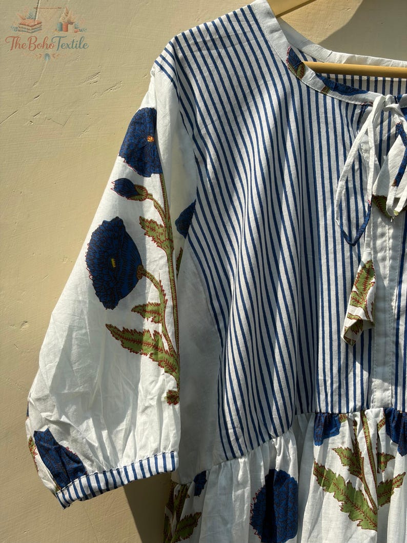 Indian Cotton Block Print Midi Dress, Boho Floral Summer Gown ...