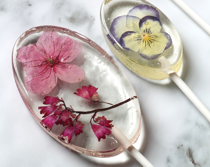 Oval Pressed Flower Lollipop: Edible Floral Candy Party Favors (set of ...