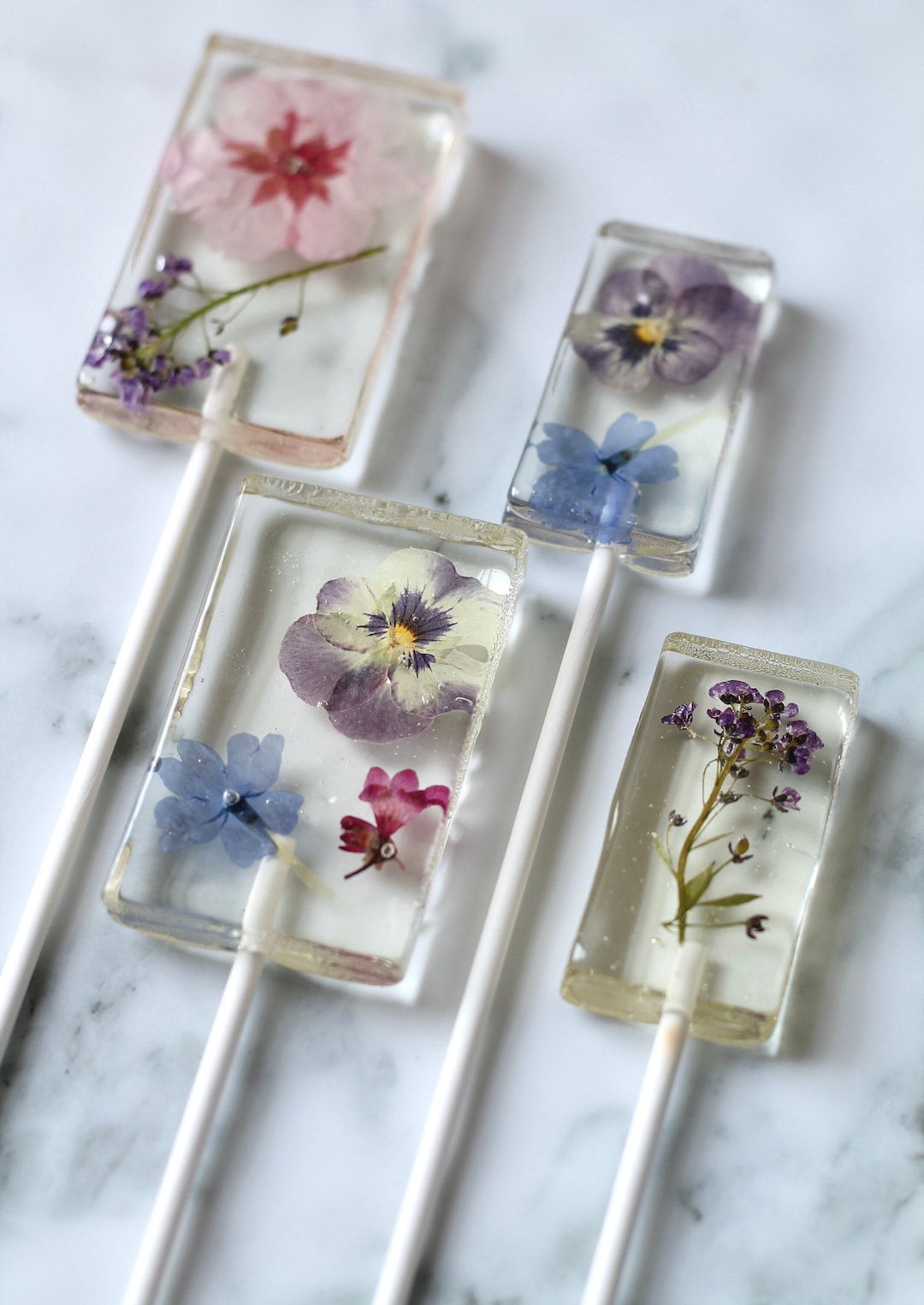 Rectangle Pressed Flower Lollipops: Edible Floral Candy Favors|2 Sizes ...