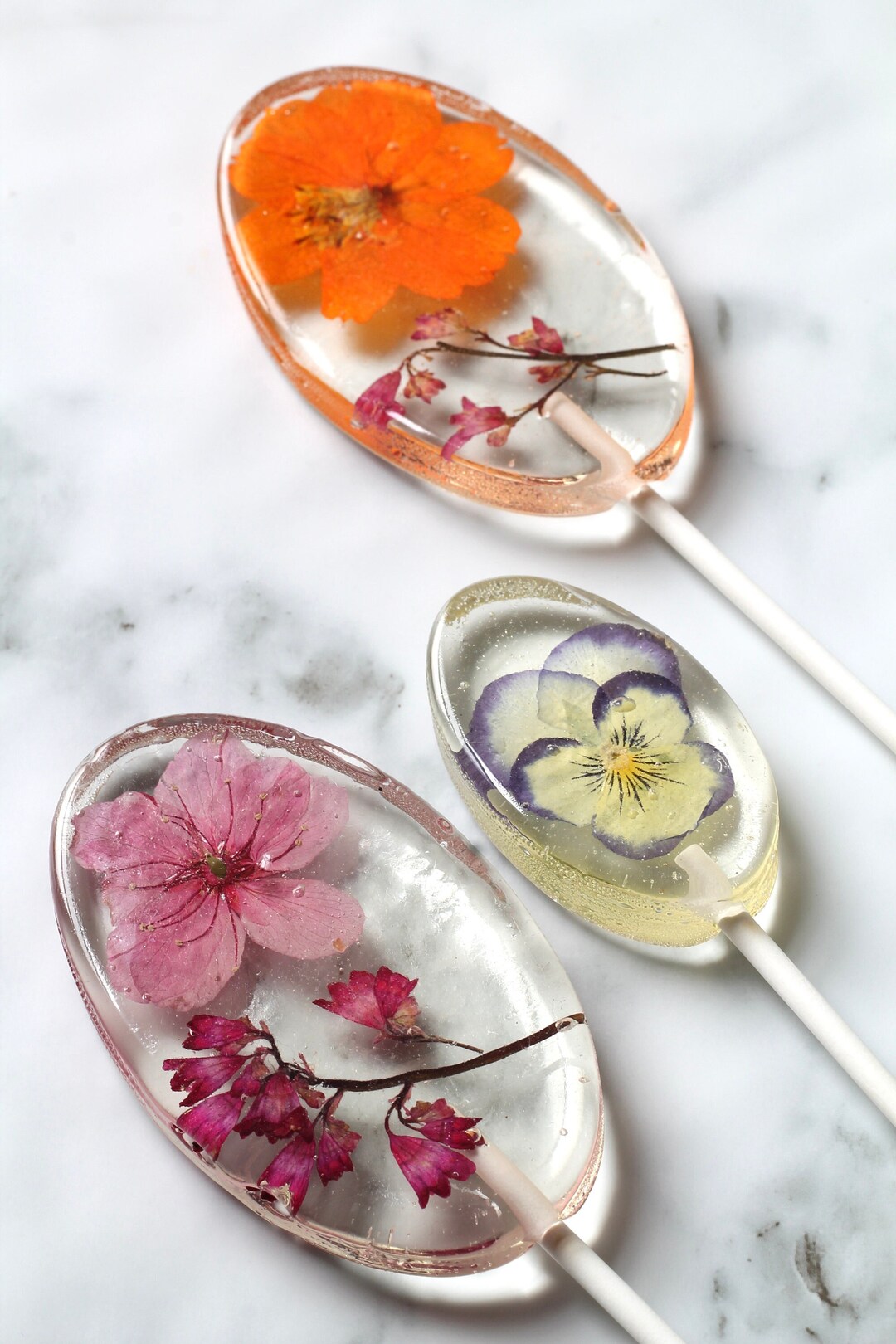 Oval Pressed Flower Lollipop: Edible Floral Candy Party Favors (set of ...