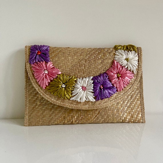 colorful raffia clutch with - Gem