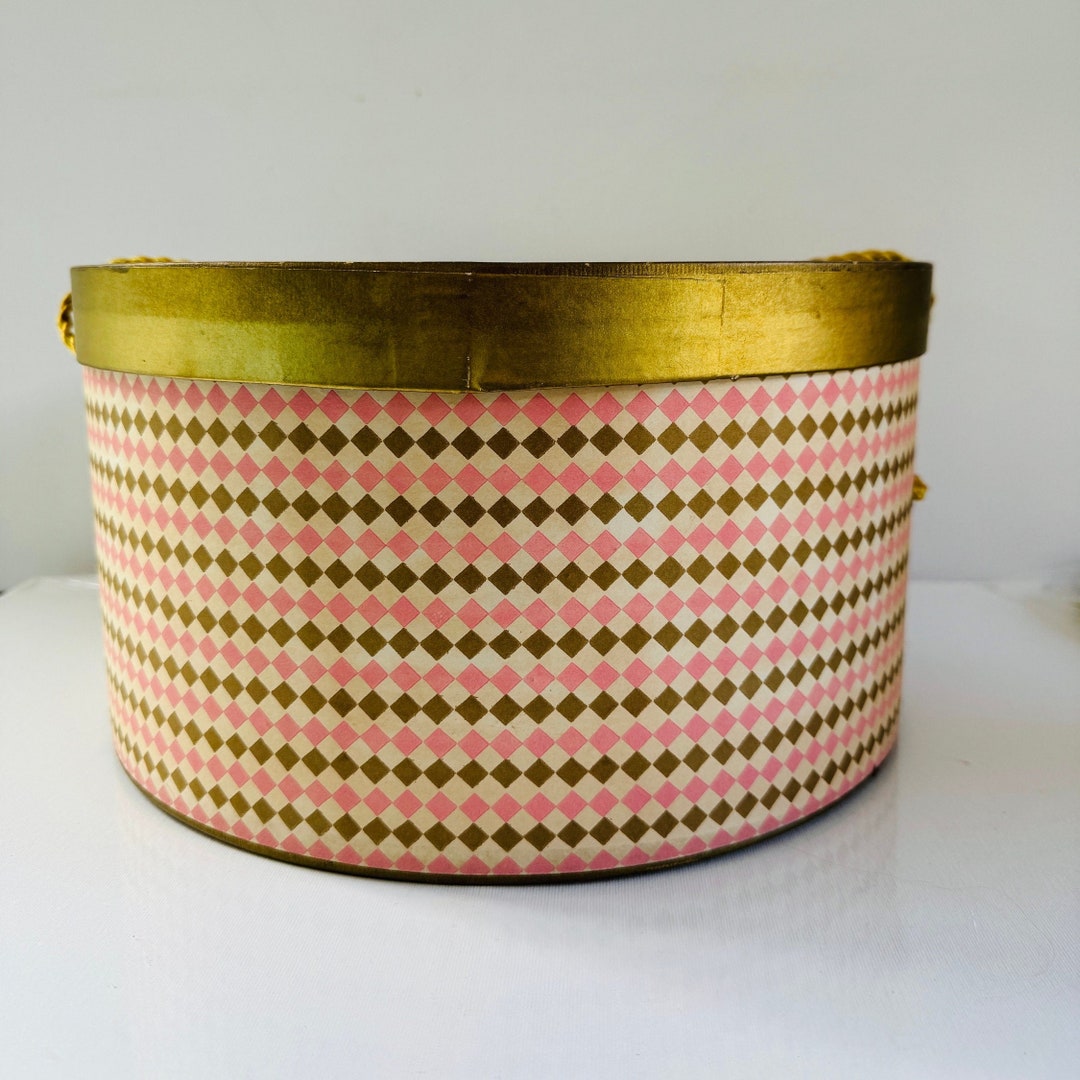 Vintage Mid Century Hat Box, Pink & Gold Harlequin Hat Box, MCM Hat Box - Etsy