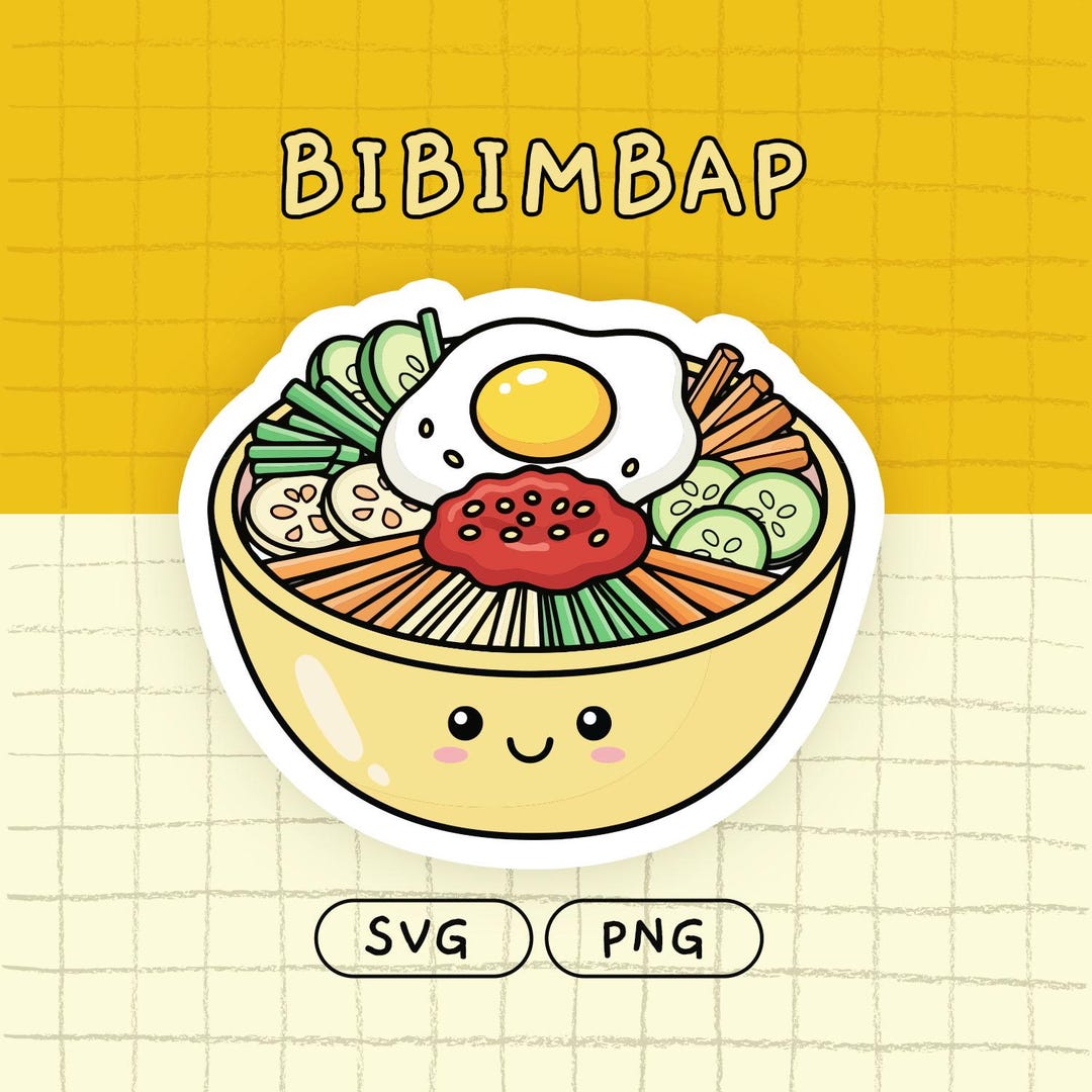 Cute Korean Bibimbap Clipart | Kawaii Korean Food SVG PNG | Digital ...