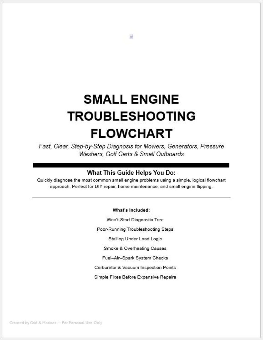 Small Engine Troubleshooting Flowchart PDF | DIY Repair Guide for ...