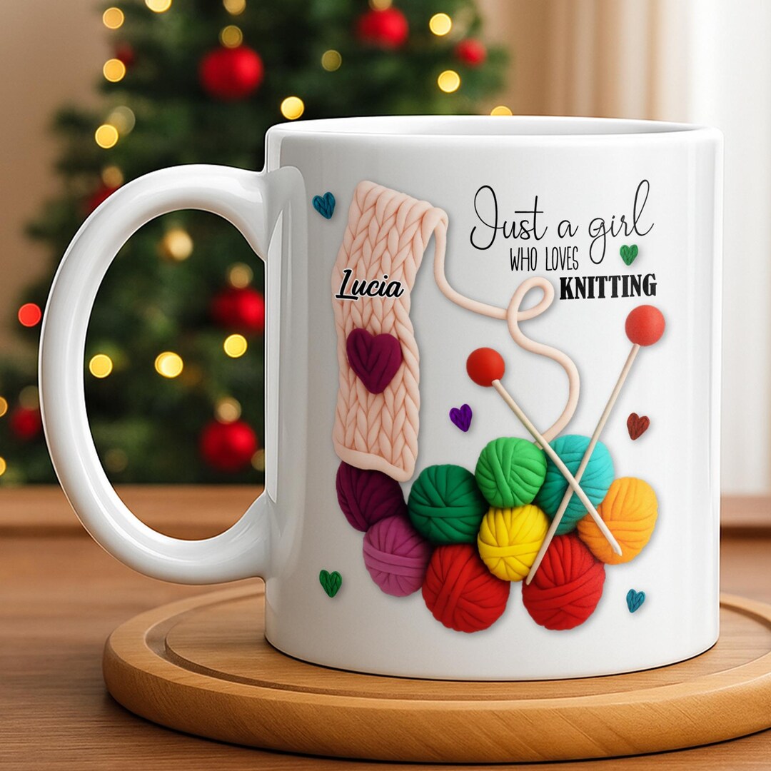 Personalized Knitting Lover Mug, Cute Yarn Heart Coffee Mug, Creative ...
