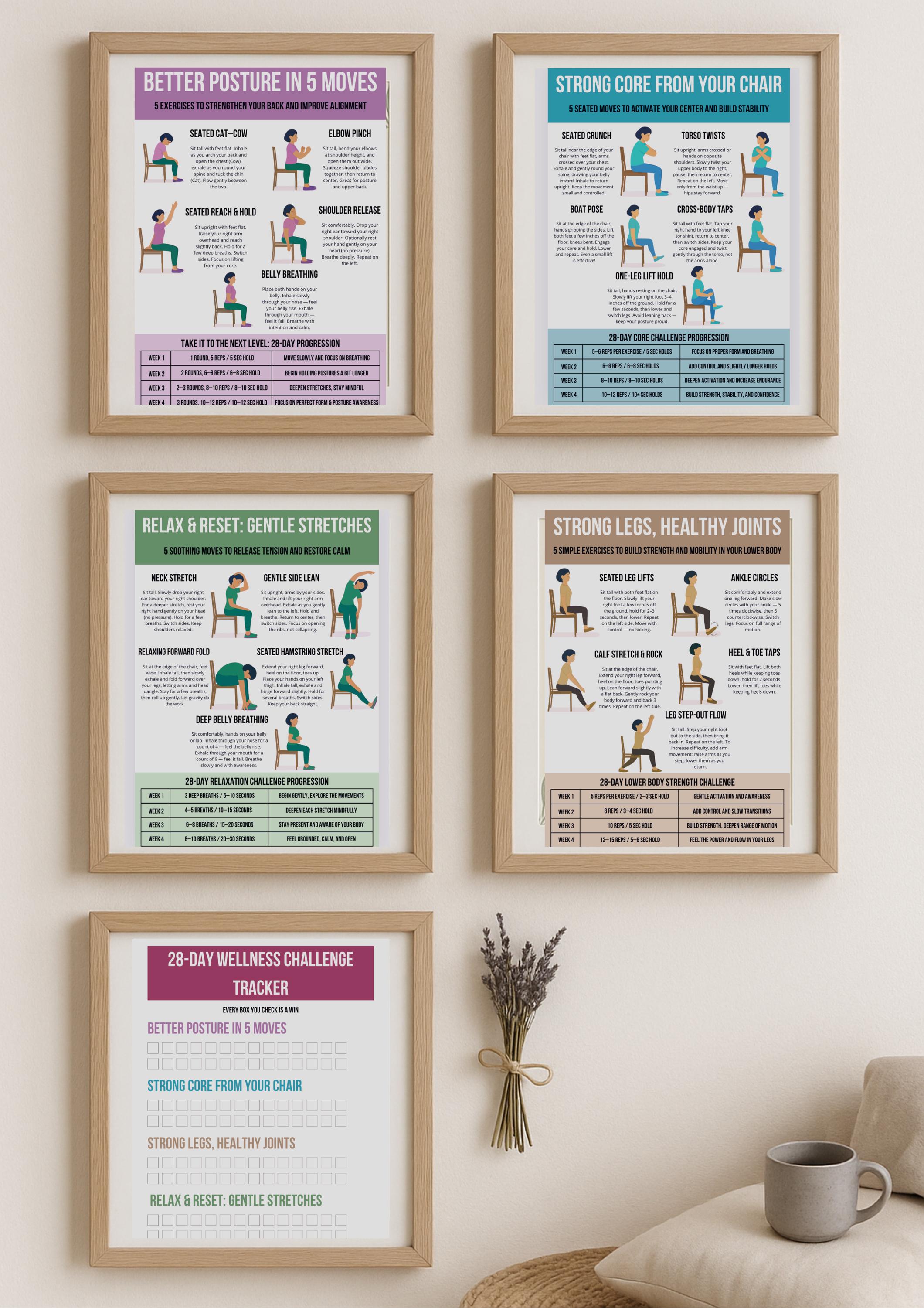 Seated Exercise Poster Bundle: Senior & Beginner Chair Workouts ...