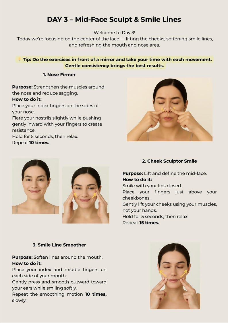 7-day Face Yoga Guide: Anti-aging Facial Exercises, Lymphatic Drainage ...