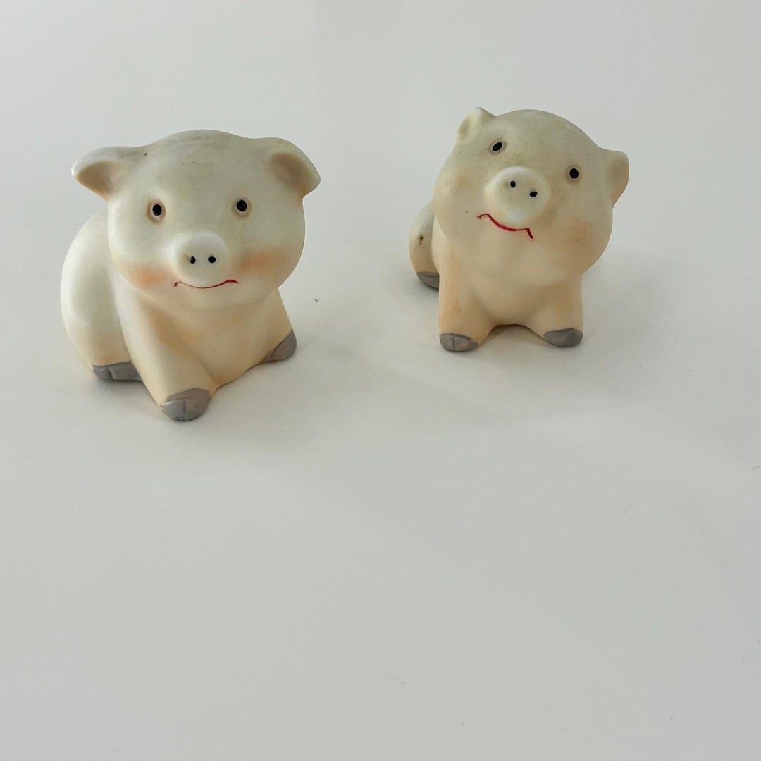 Vintage Ceramic Pig Figurines Pair Sitting Cute Farm Animal Decor ...
