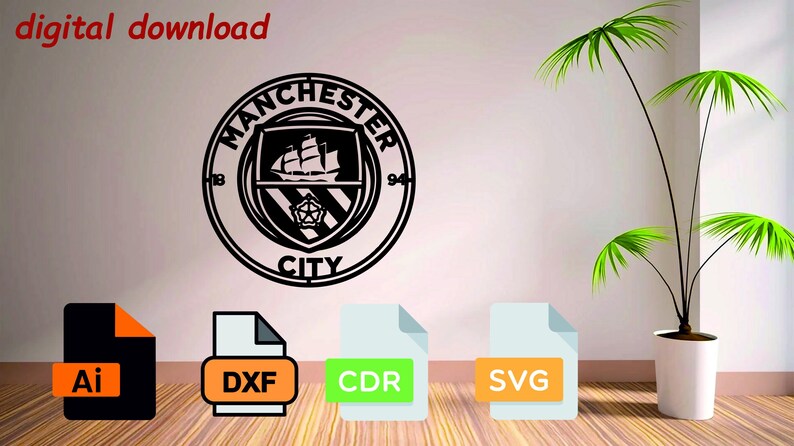Manchester City Logo SVG DXF CDR Ai, Vector Football Emblem Cut File ...