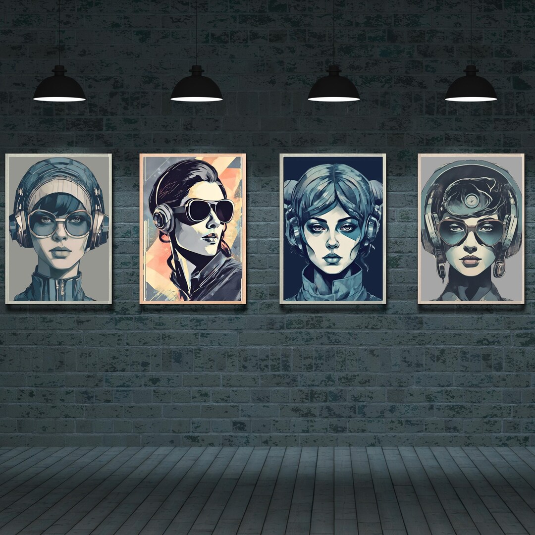 4 Futuristic DJ & Headphone Posters – Digital Wall Art, Cyberpunk Style ...