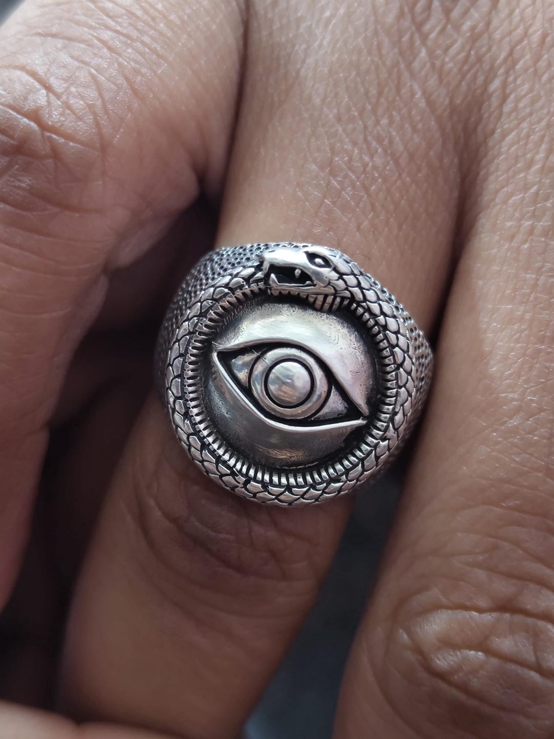 Sterling Silver Ouroboros Ring With All-seeing Eye | Snake Symbol ...