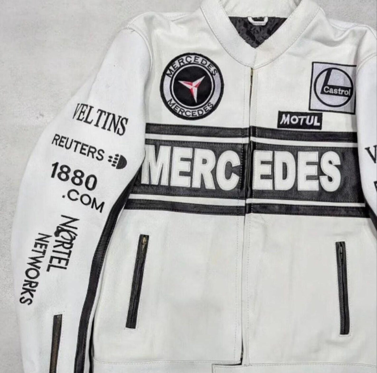 Mercedes AMG Racing Leather Jacket White Motorsport Bomber Jacket Men’s ...