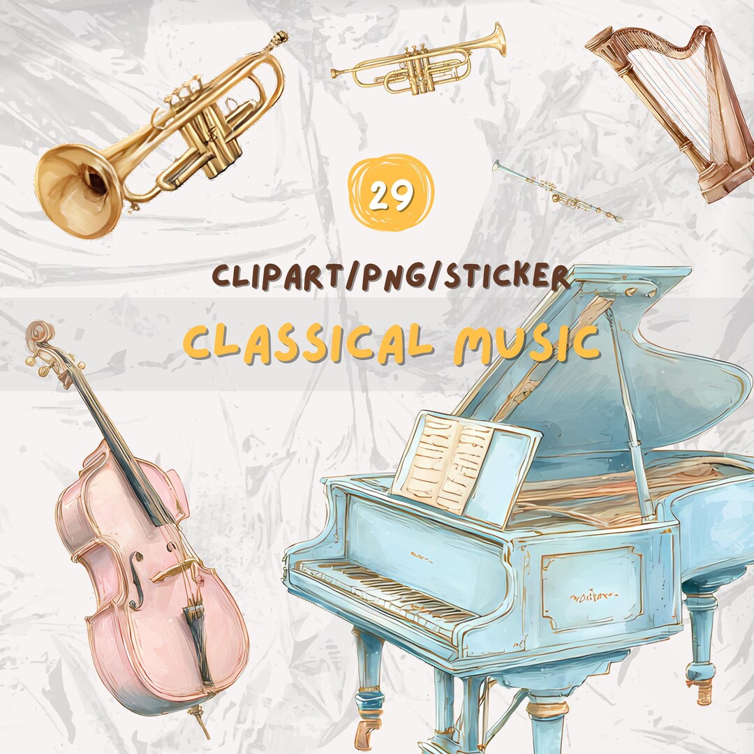 Classical Music PNG Clipart Bundle - Watercolor Instruments | Violin ...