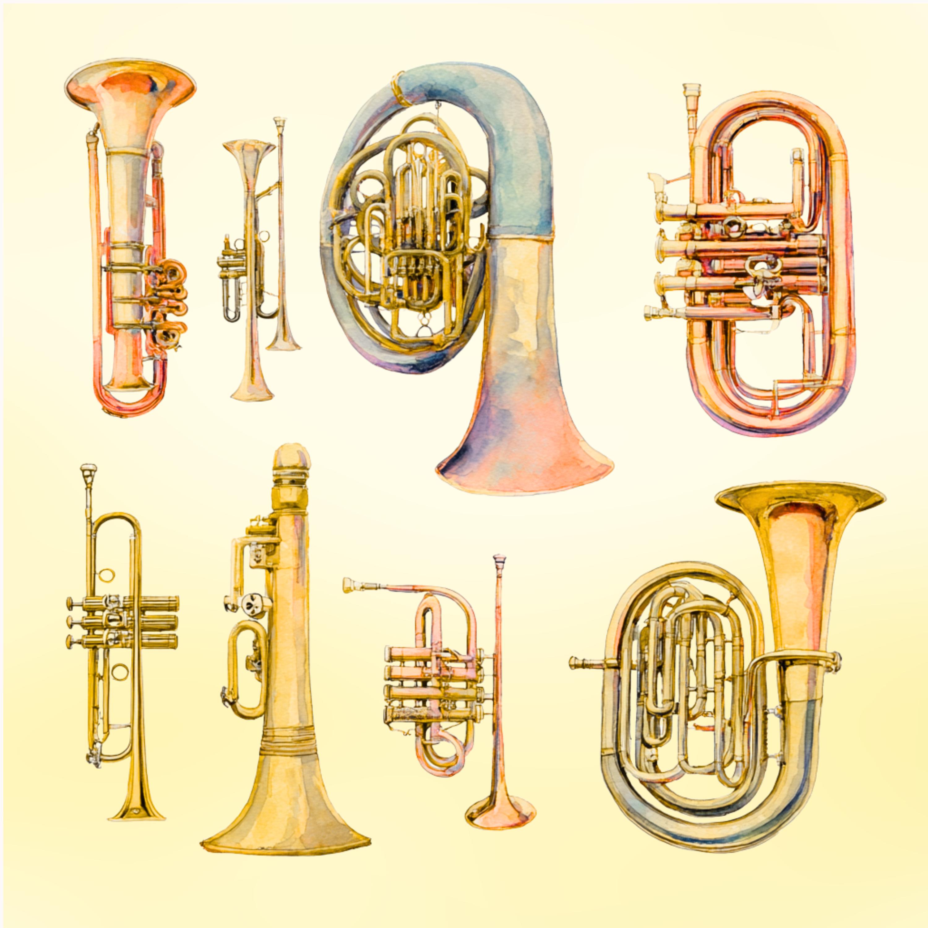 Brass Trumpet PNG Clipart Bundle - 30 Watercolor PNG Music Stickers ...