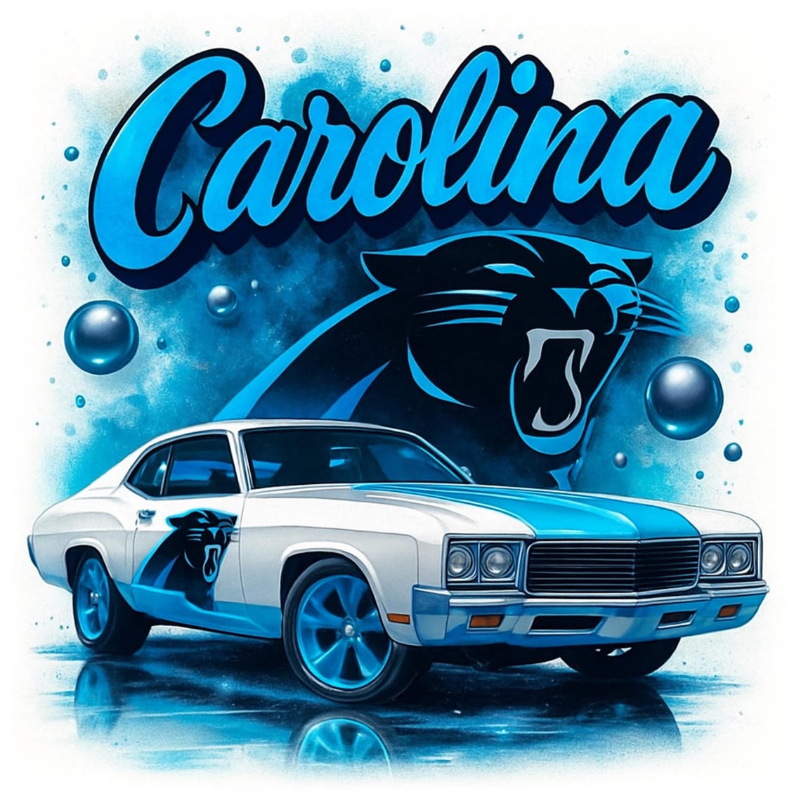 Panthers Classic Muscle Car Art Print | Blue & Silver Sports Car Wall ...