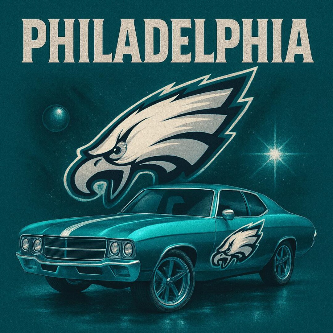 Eagles Classic Muscle Car Art Print | Blue & Silver Sports Car Wall Art ...