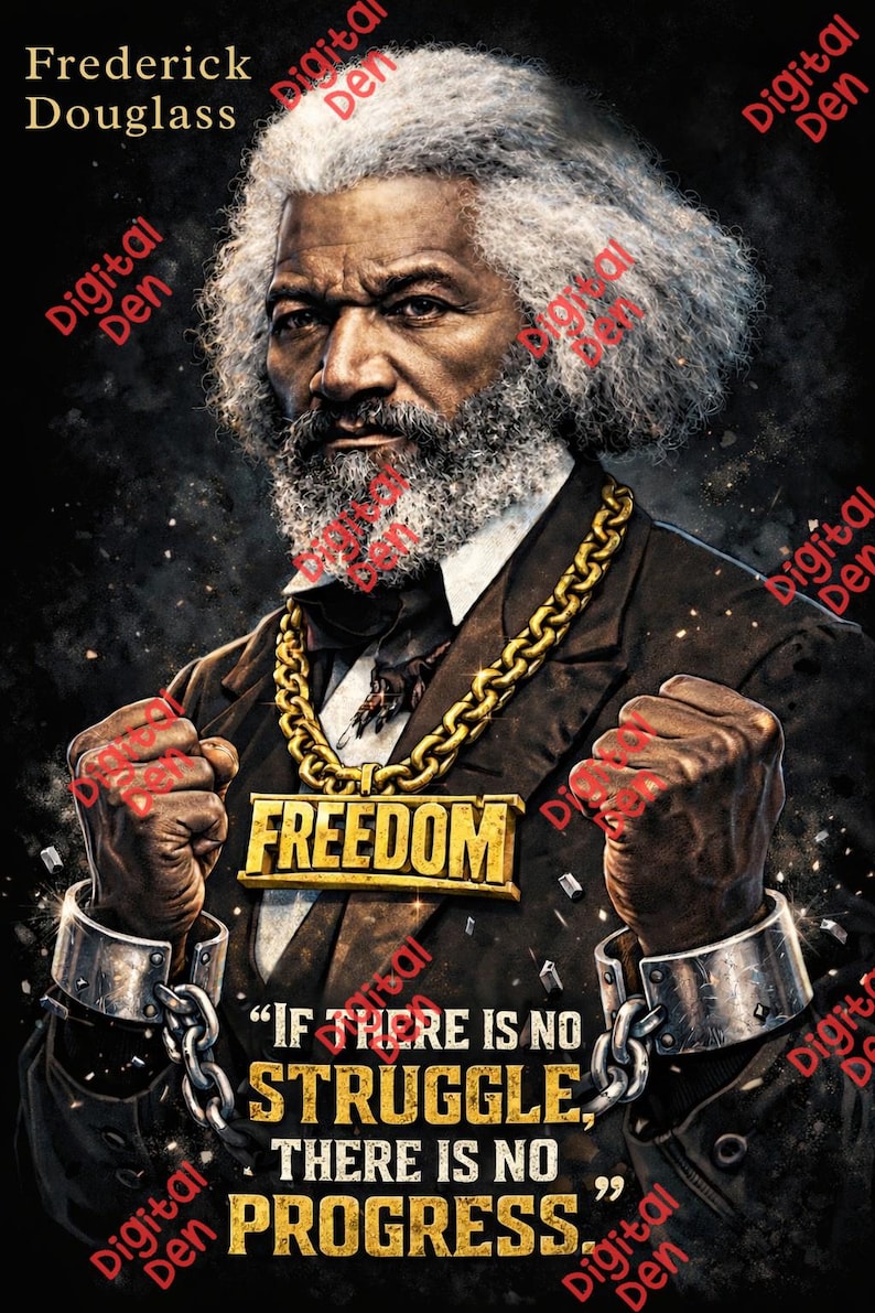 Frederick Douglass Portrait Art, Freedom Quote Wall Art, Black History ...