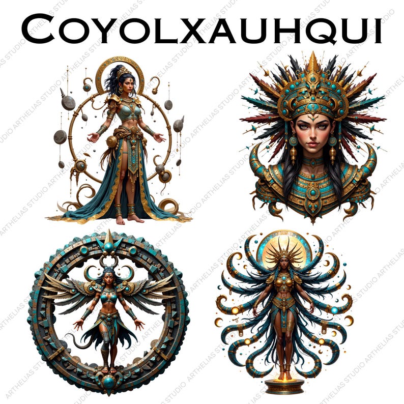 Aztec Gods Clipart – Ancient Goddess Pngs for Fantasy Junk Journals ...