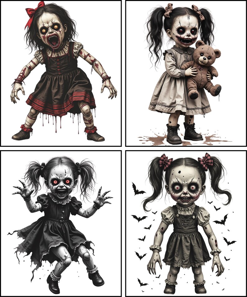 Zombie Doll Clipart PNG – Creepy Gothic Girl Stickers – Halloween Junk ...