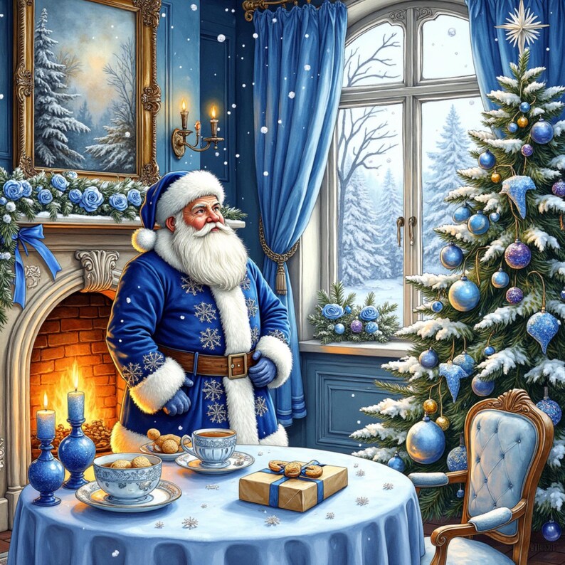 Blue Santa Claus Watercolor Printable – Christmas Illustration Bundle ...