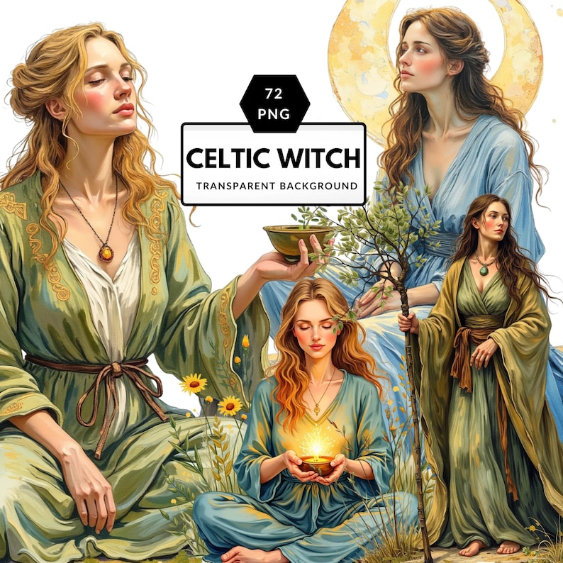 Celtic Witch Clipart Set – Mythical Witches & Pagan Art for Journals ...