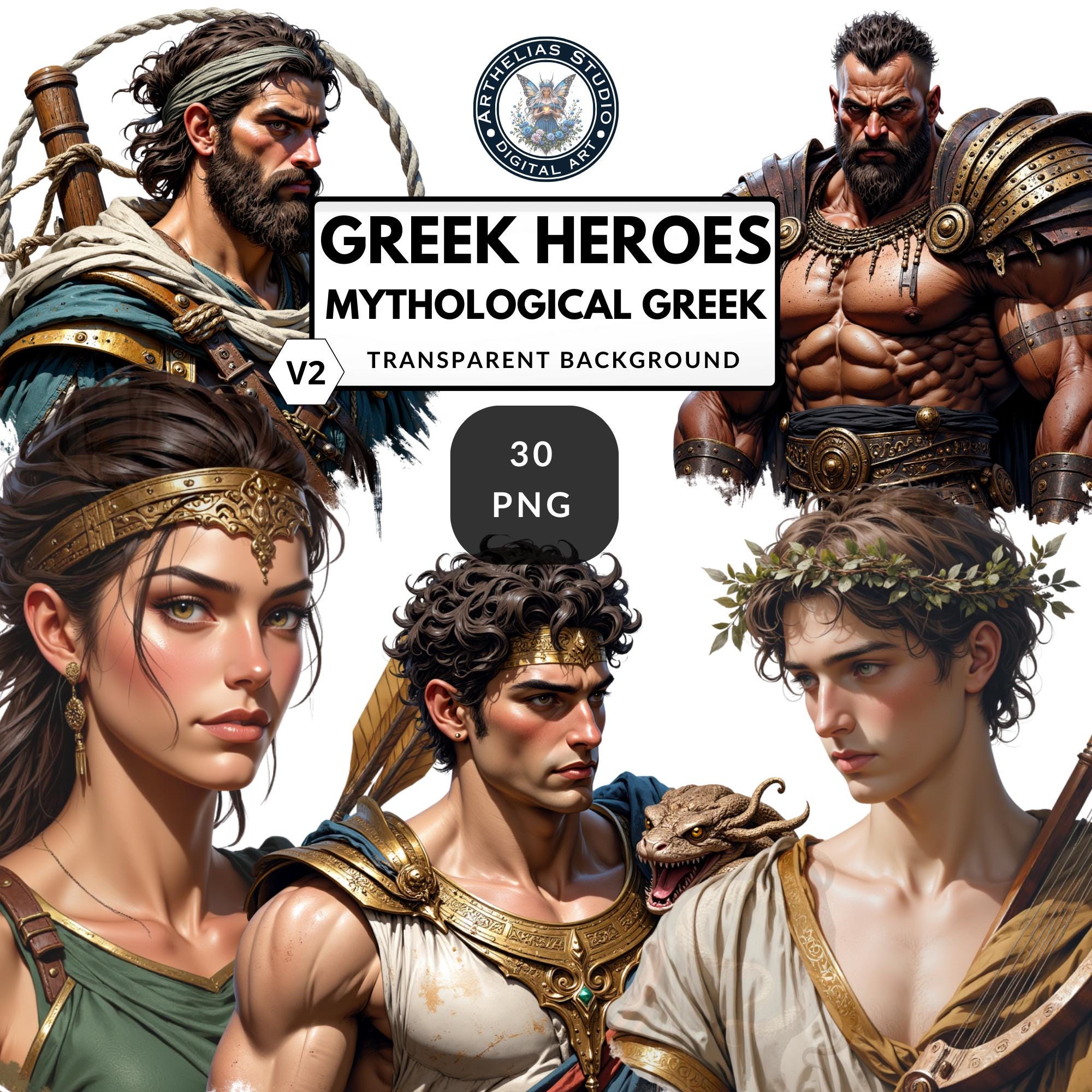 Ancient Greek Heroes Clipart – Fantasy PNG for Scrapbooking Projects ...