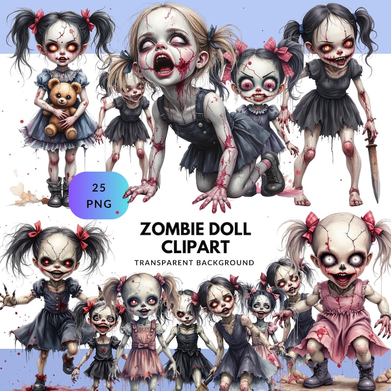 Zombie Doll Clipart PNG – Creepy Cute Undead Girl – Vintage Gothic Doll ...