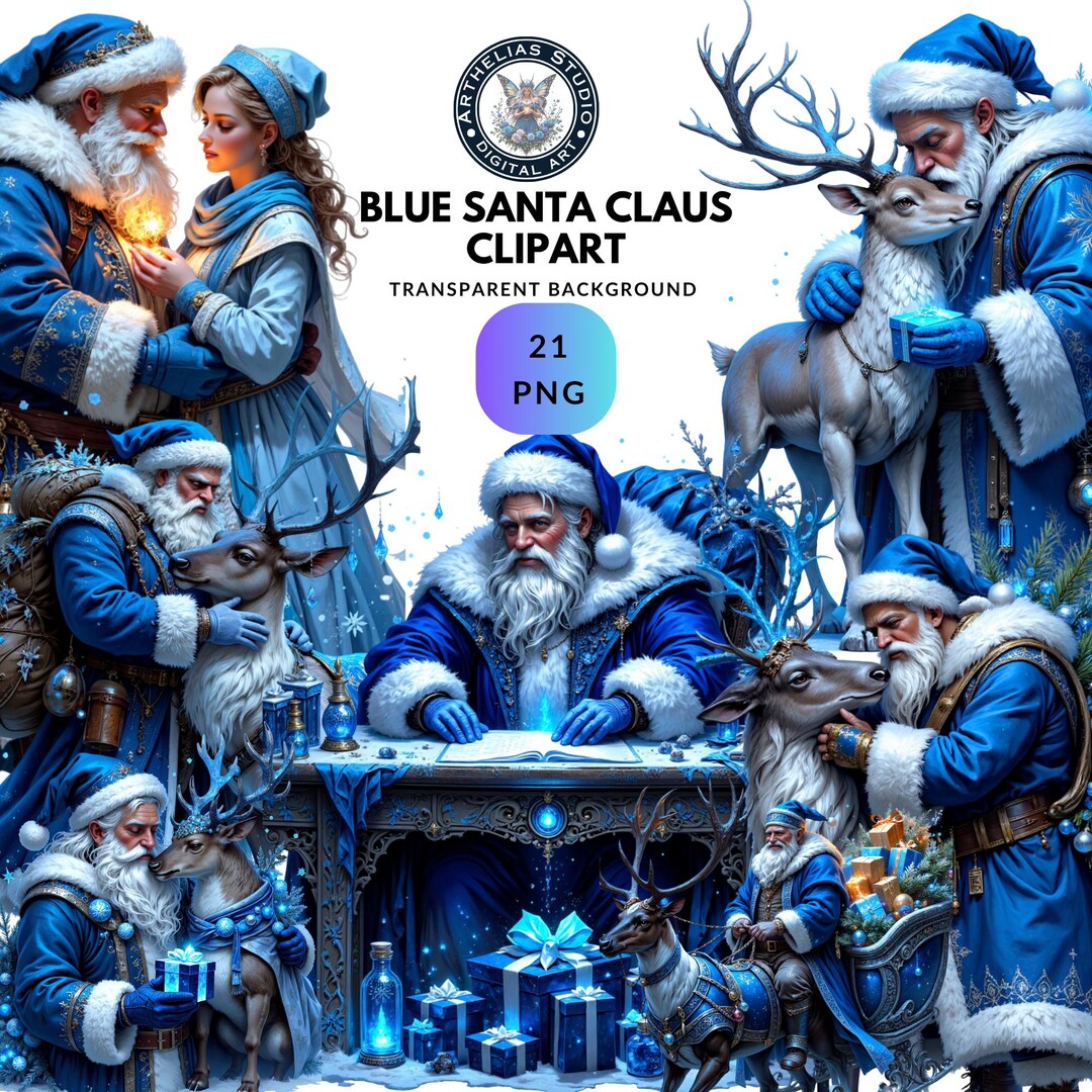 Blue Santa Claus Clipart Bundle – Fantasy Christmas PNG for Junk ...