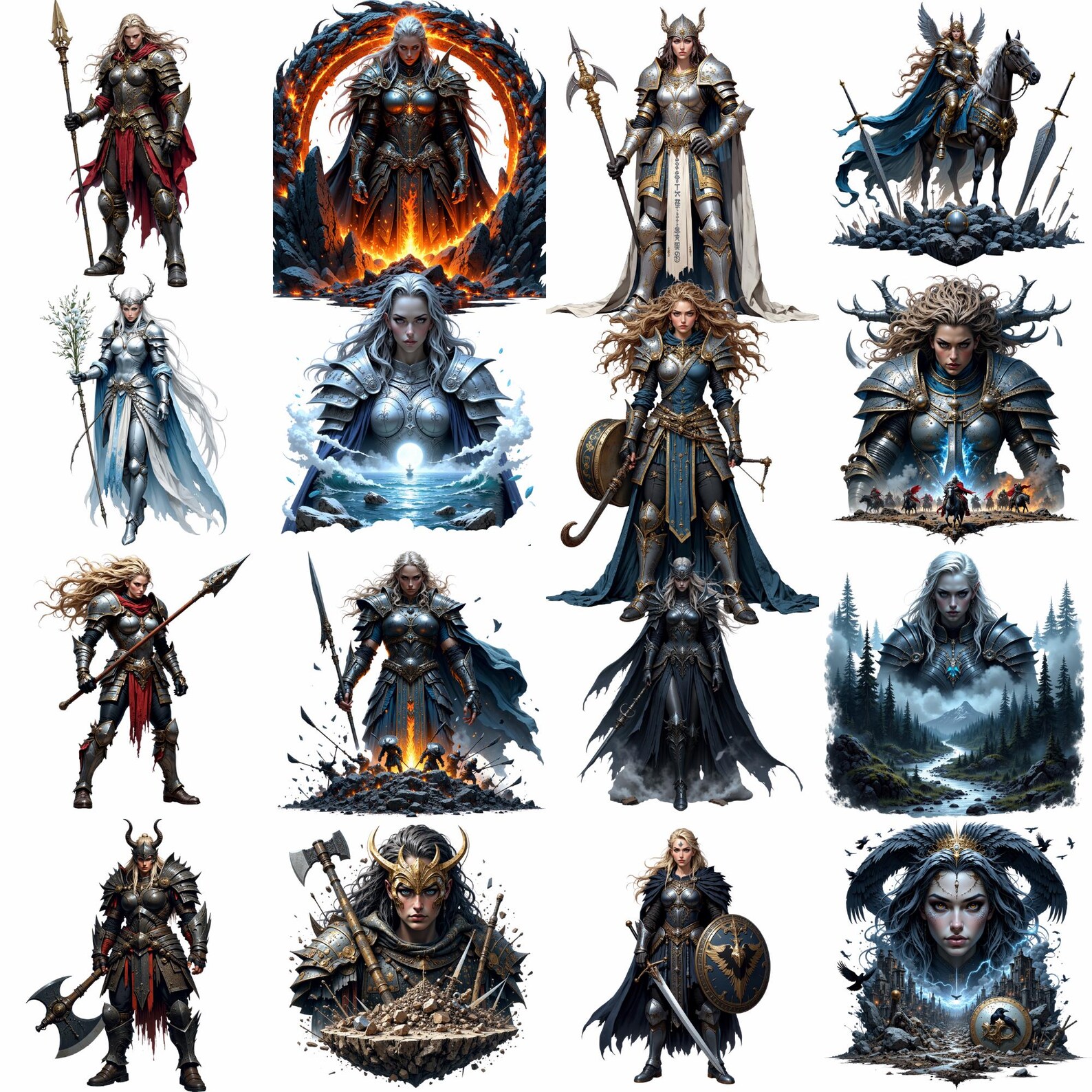 Valkyrie Bundle – Clipart & Digital Paper Set of Viking Warrior ...