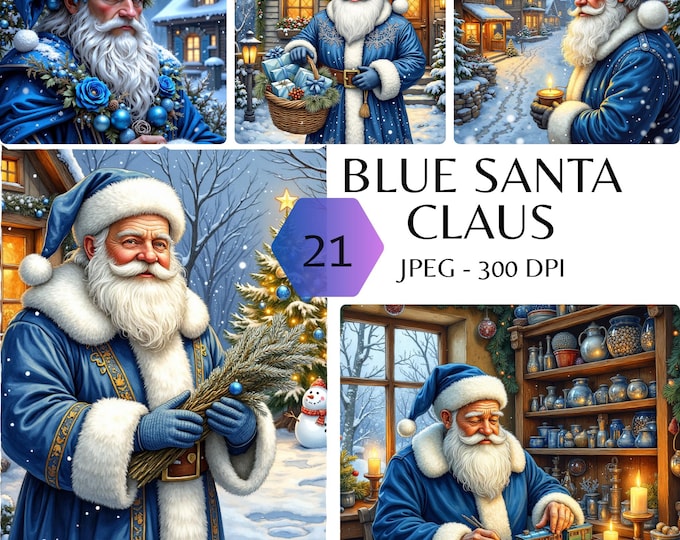 Blue Santa Claus Watercolor Printable – Christmas Illustration Bundle ...