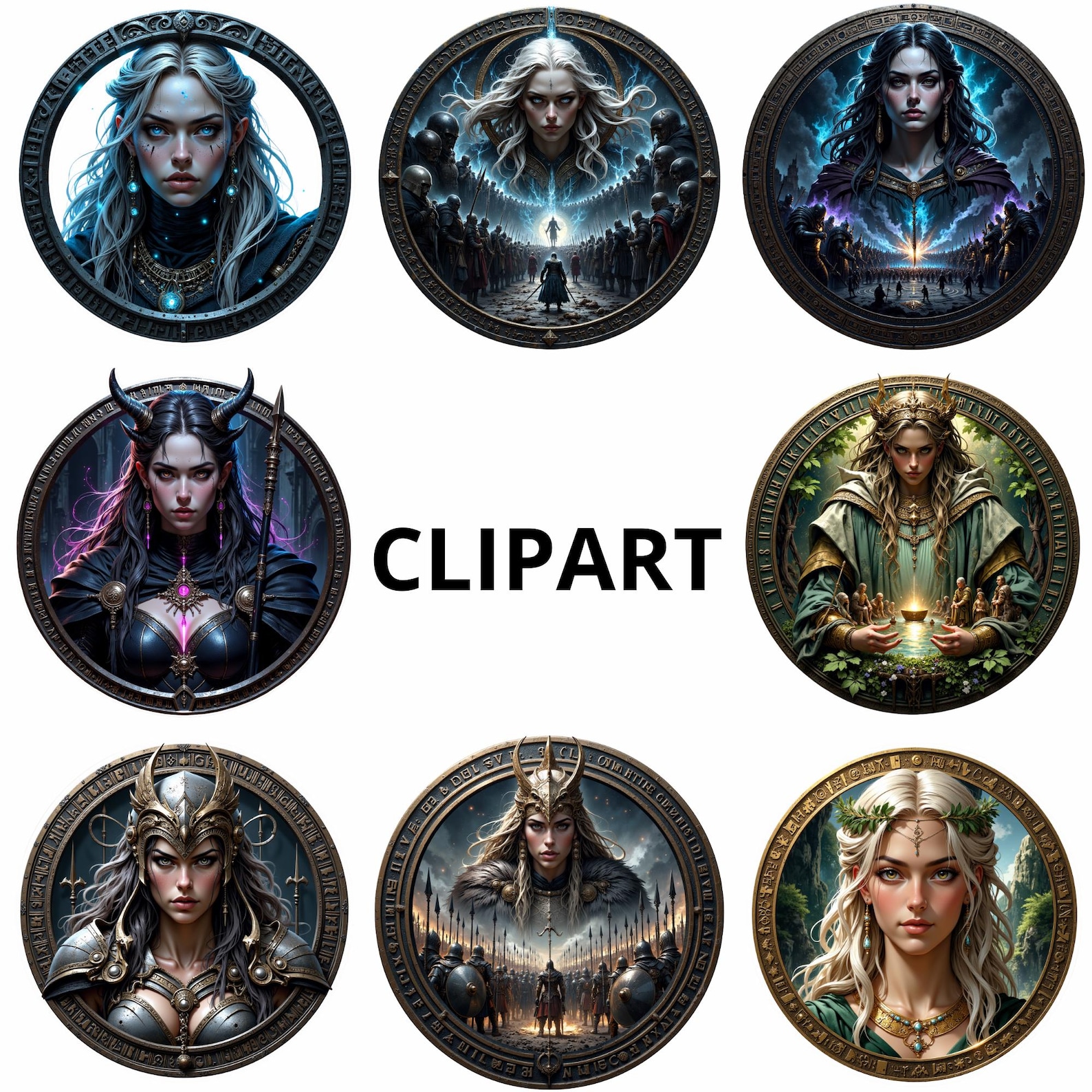 Valkyrie Bundle – Clipart & Digital Paper Set of Viking Warrior ...