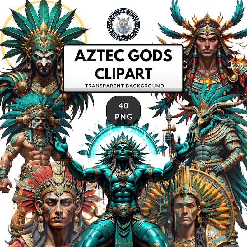 Aztec Gods Clipart Bundle – Ancient Mythology PNG for Fantasy Journals ...