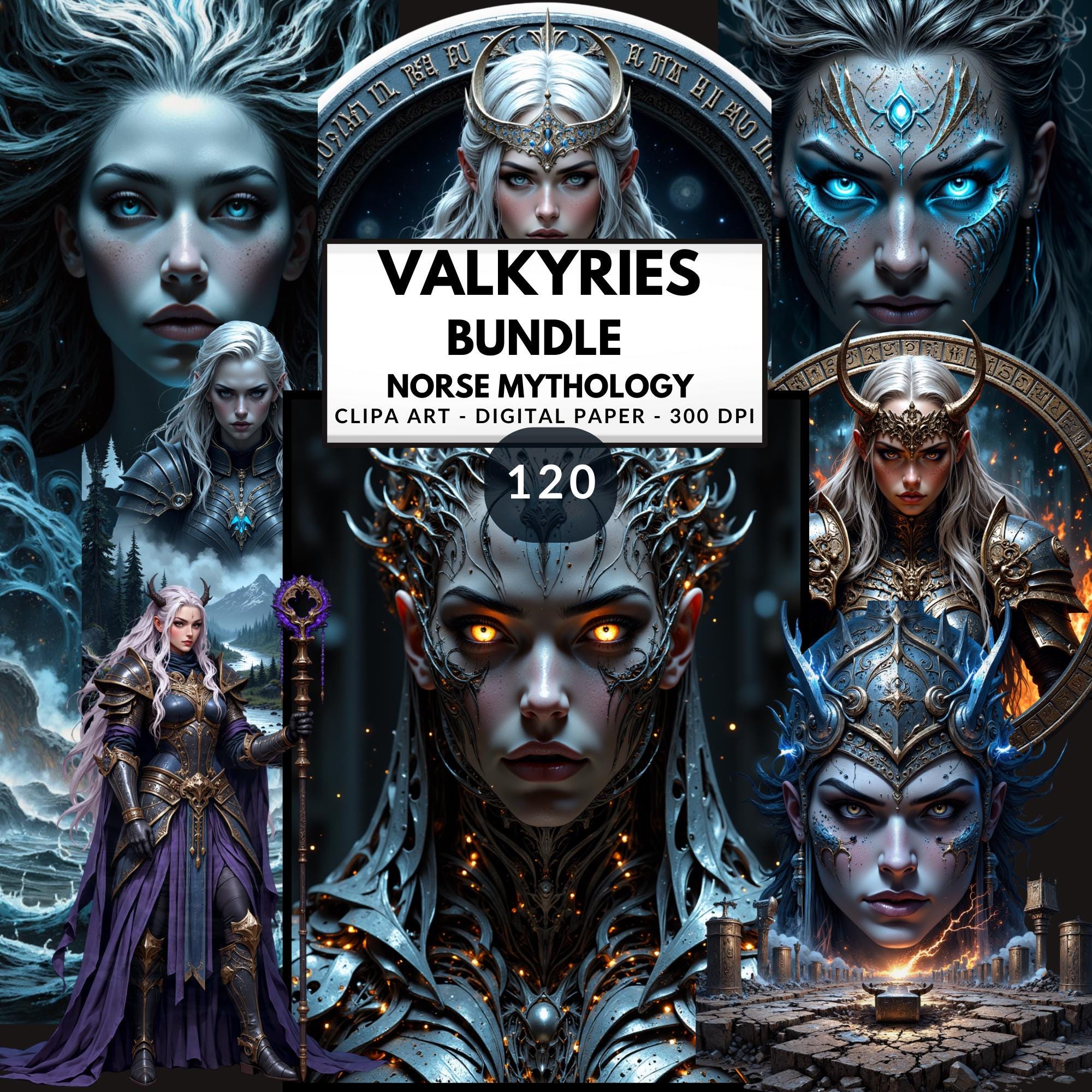 Valkyrie Bundle – Clipart & Digital Paper Set of Viking Warrior ...