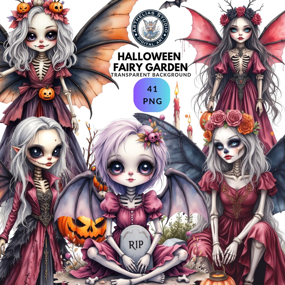 Halloween Fairy Clipart Set – Spooky Fairies, Pumpkins (PNG, 4096x4096 ...