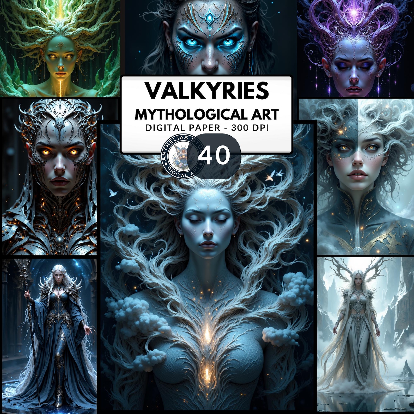 Valkyries Warrior Goddesses Digital Paper – Mythical Norse Backgrounds ...