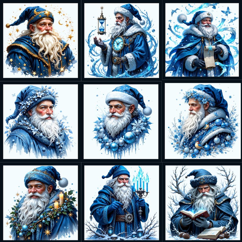 Blue Santa Claus Clipart, Fantasy Christmas PNG Set (digital Download ...