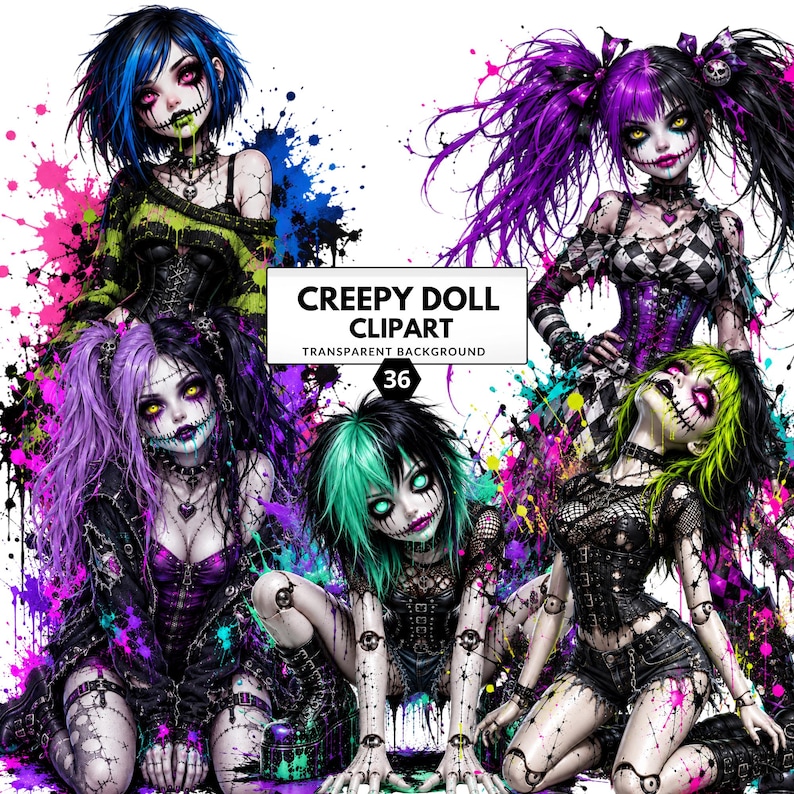 Creepy Dolls Splash – Halloween Printable Clipart for Gothic Horror ...