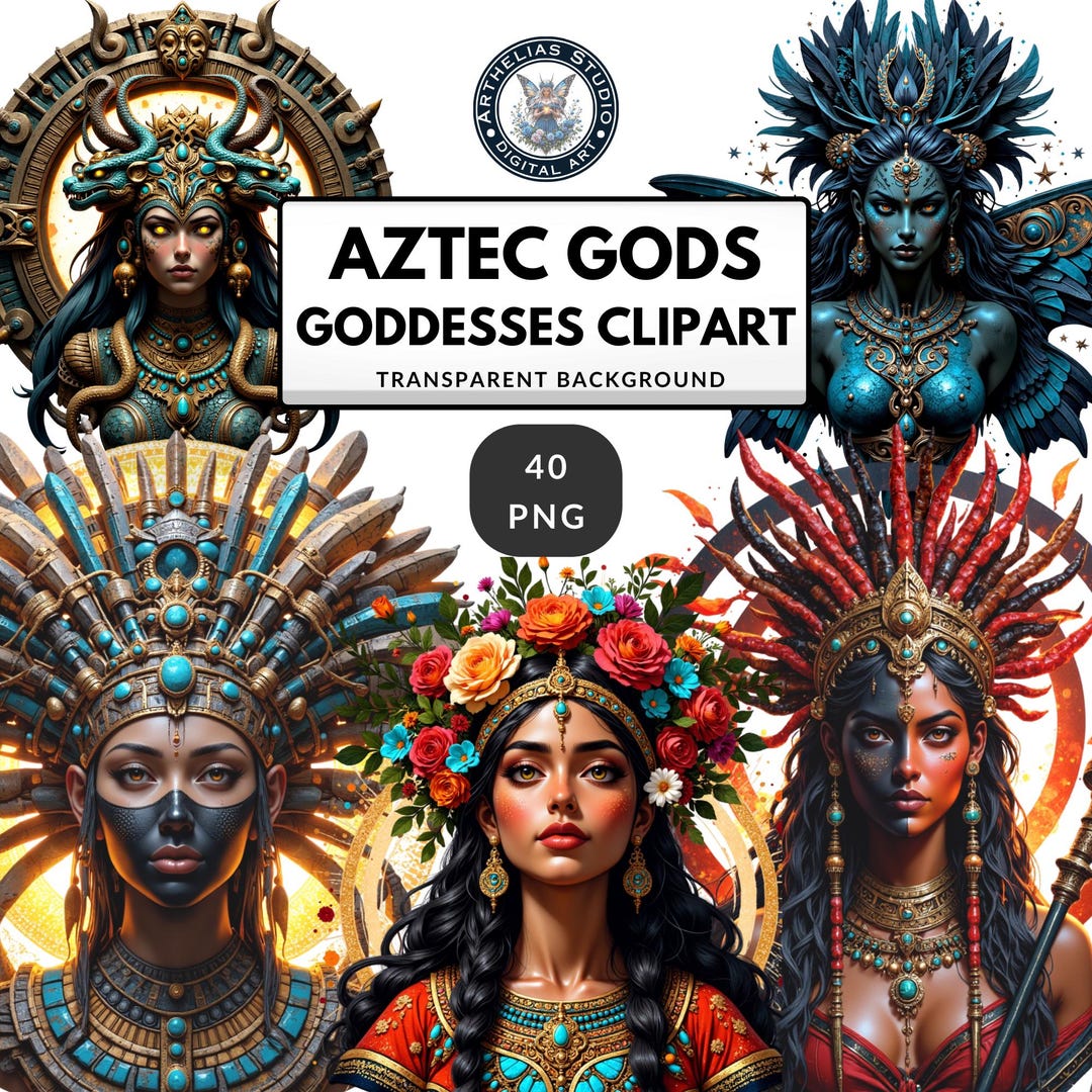Aztec Gods Clipart – Ancient Goddess Pngs for Fantasy Junk Journals ...