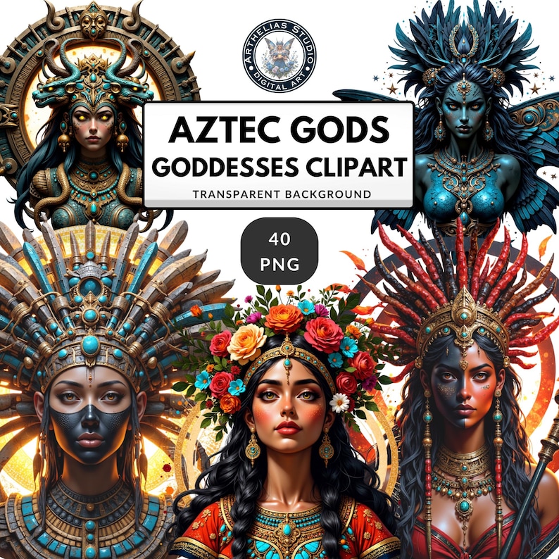 Aztec Gods Clipart – Ancient Goddess Pngs for Fantasy Junk Journals ...