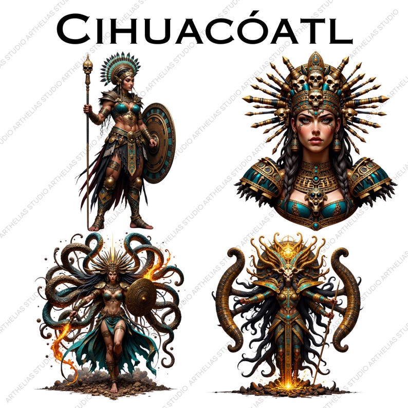 Aztec Gods Clipart – Ancient Goddess Pngs for Fantasy Junk Journals ...