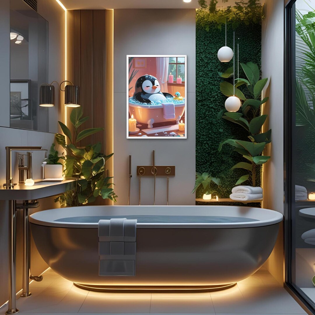 Penguin Spa Day – Cute Bathroom Wall Art Printable | Funny Penguin in ...