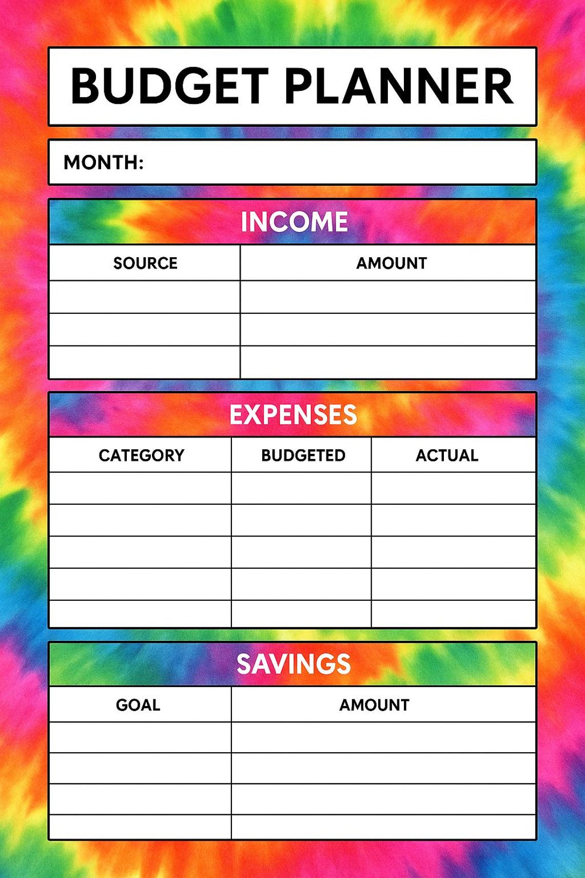 Editable Budget Planner | Printable Finance Tracker | Colorful Monthly ...