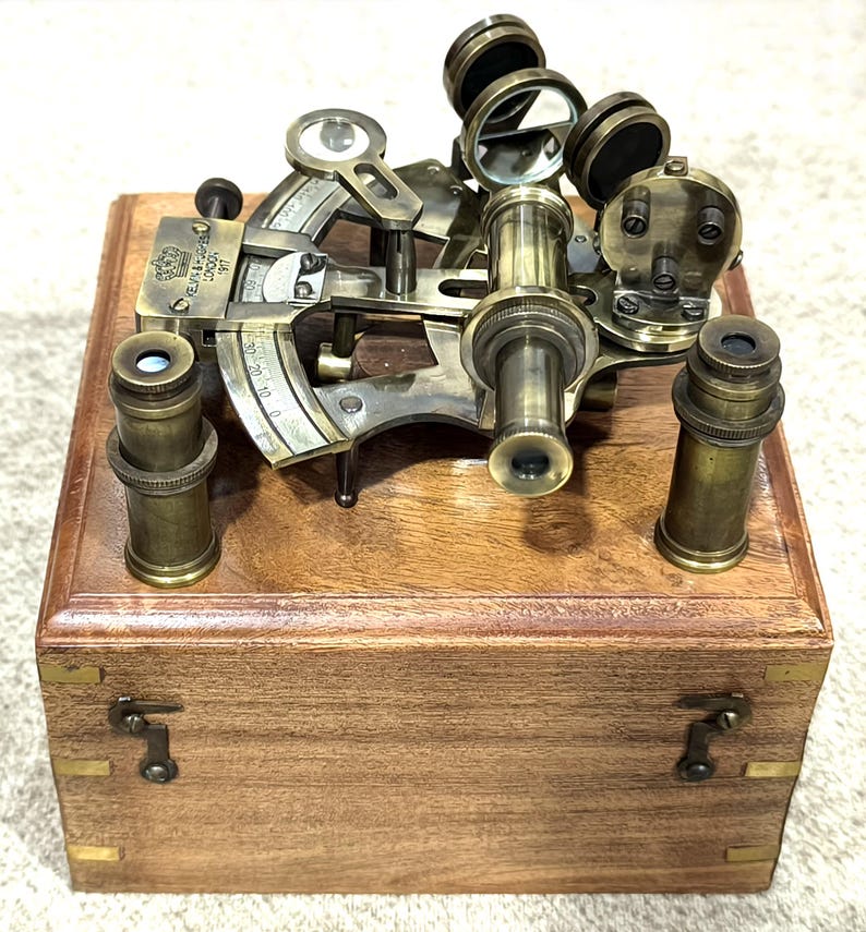 Kelvin Hughes London Antique Brass Nautical Navigational Sextant With Wooden Box Extra ...