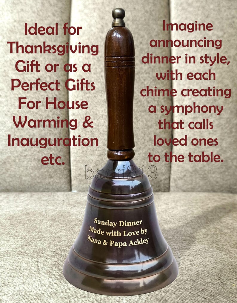 Personalized Brass & Wooden Hand Bell, Antique Dinner Handbell, School ...