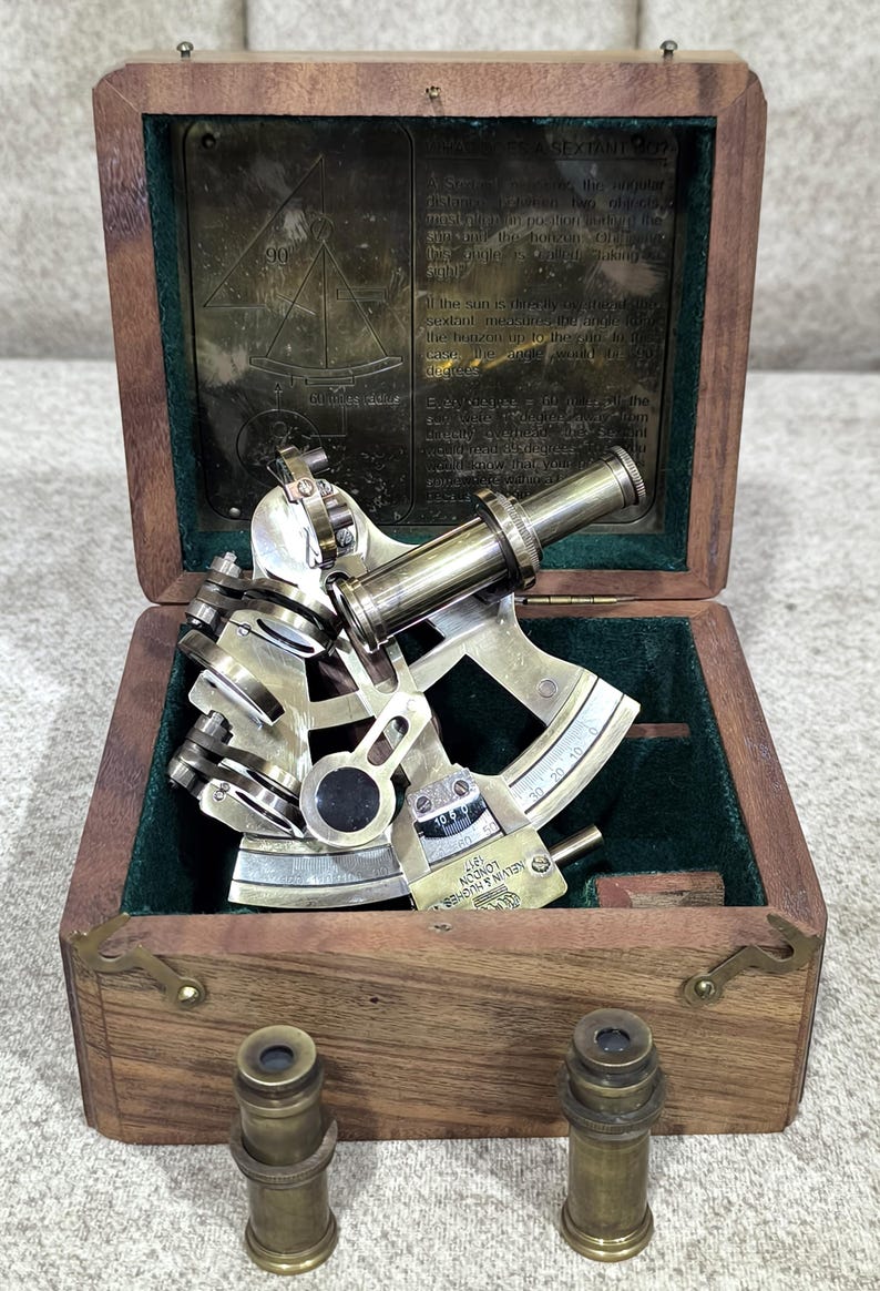 Kelvin Hughes London Antique Brass Nautical Navigational Sextant With Wooden Box Extra ...