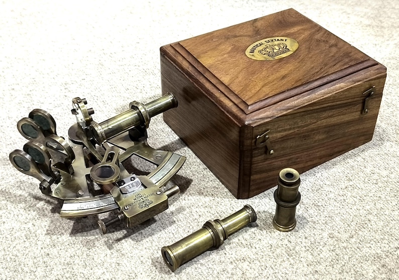 Kelvin Hughes London Antique Brass Nautical Navigational Sextant With Wooden Box Extra ...