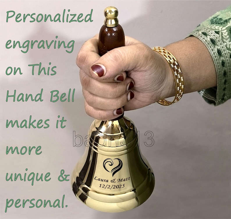 Personalized Brass & Wooden Hand Bell, Antique Dinner Handbell, School ...