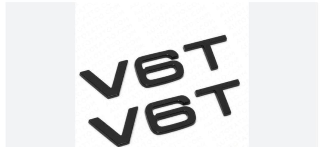 Pair of 2 Black V6T Side Fender Emblems | Matte Black Car Badge for ...