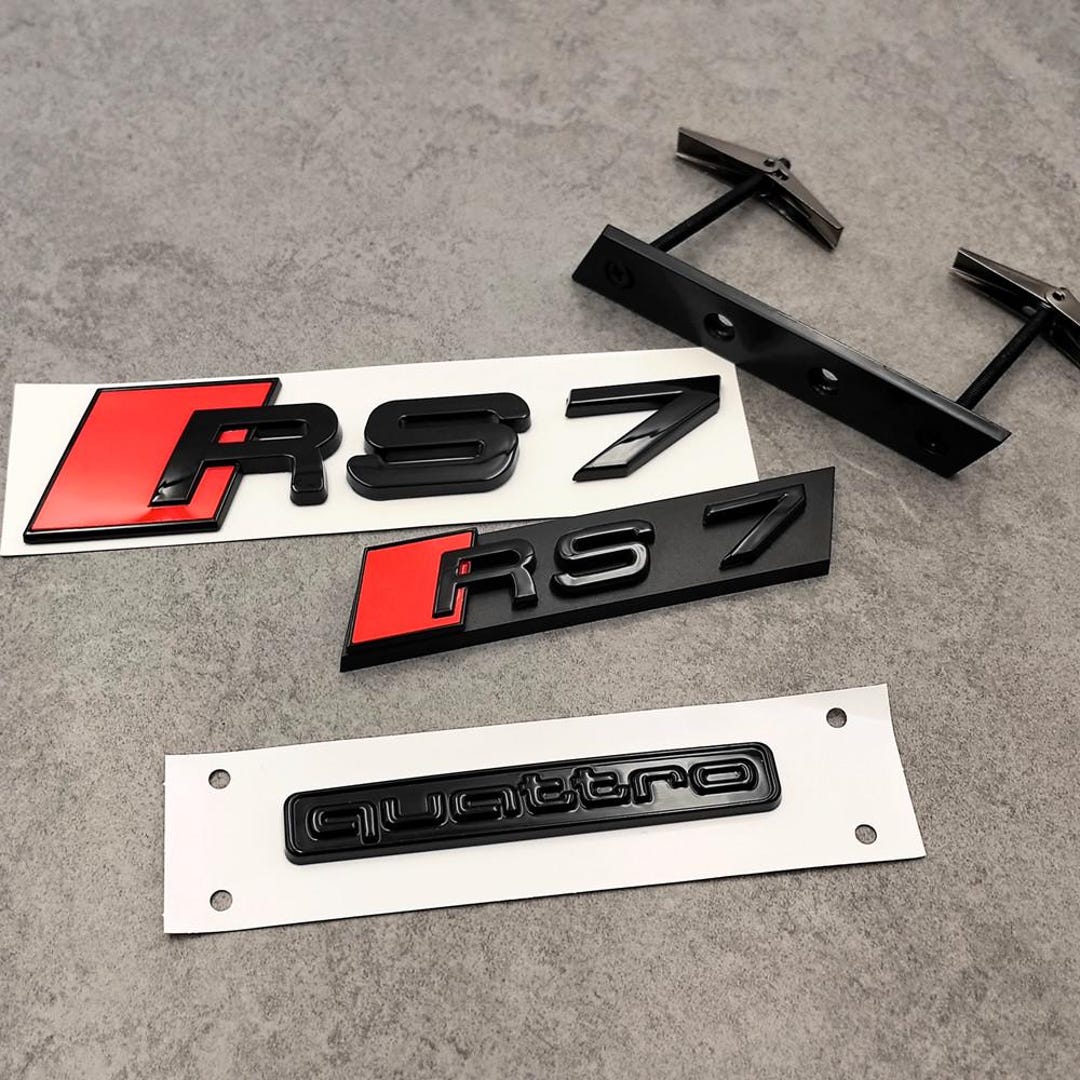 Set of 3pcs Gloss Black RS7 Emblems – RS7 Rear Badge, RS7 Front Grille ...