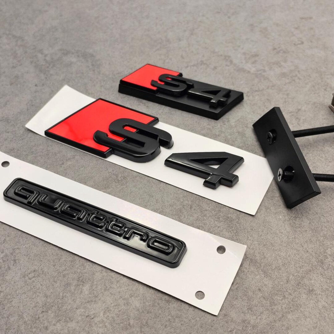 Set of 3 Gloss Black Emblems for Audi S4: Rear Emblem, Grille Emblem ...